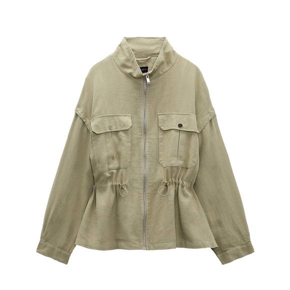 Zara | Jackets & Coats | Zara Linen Blend Jacket With Adjustable ...